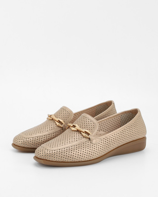 Лоферы увеличенной полноты из натуральной кожи со сквозной перфорацией ...