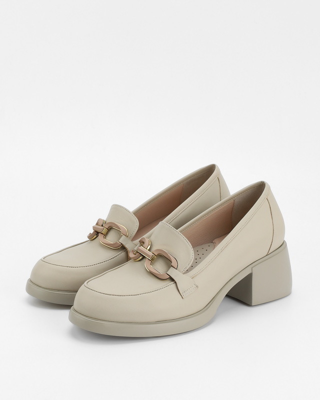 Легкие кожаные лоферы на устойчивом каблуке с декоративной пряжкой DFC ...