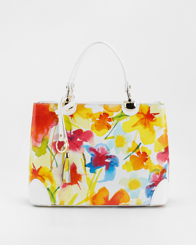 Кожаная сумка с эффектным принтом, золотистой фурнитурой и съемным ...